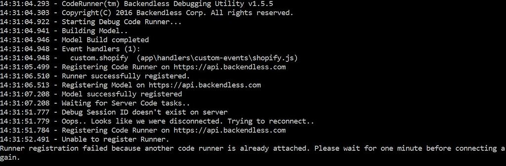 Unable to debug coderunner. JS - Server Code - Backendless Support
