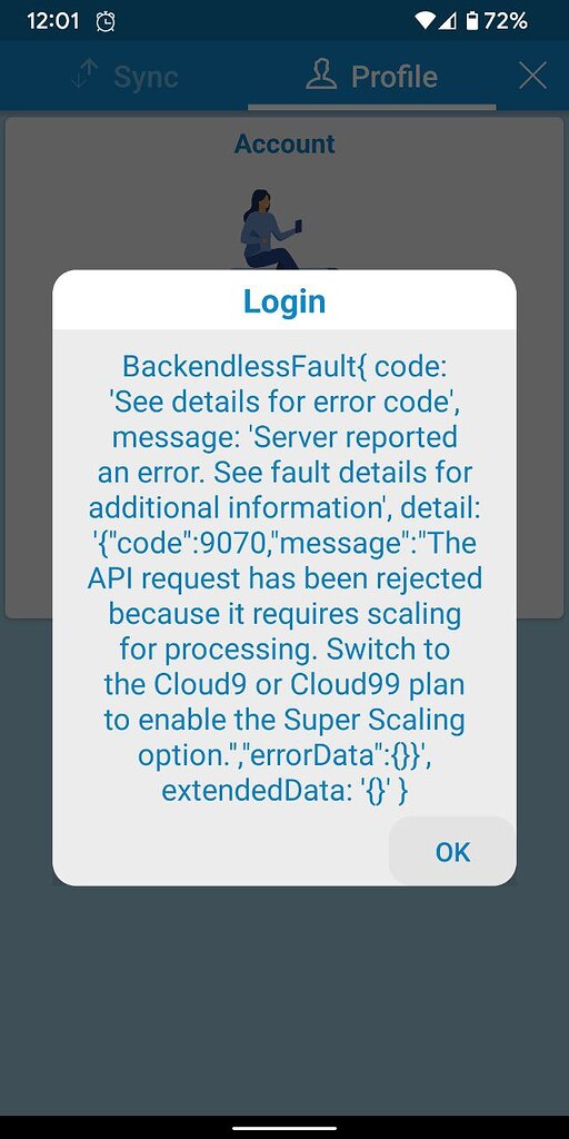 API request has been rejected, scaling - Android - Backendless Support