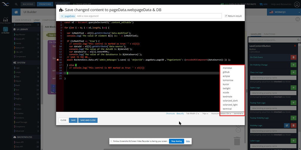 Code Editor Theme Missing - UI Builder - Backendless Support