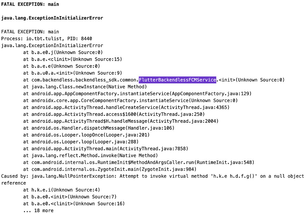 App Crash On Launch Due To Flutterbackendlessfcmservice Flutter Backendless Support 