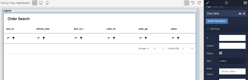 Where clause in Data Table - UI Builder - Backendless Support