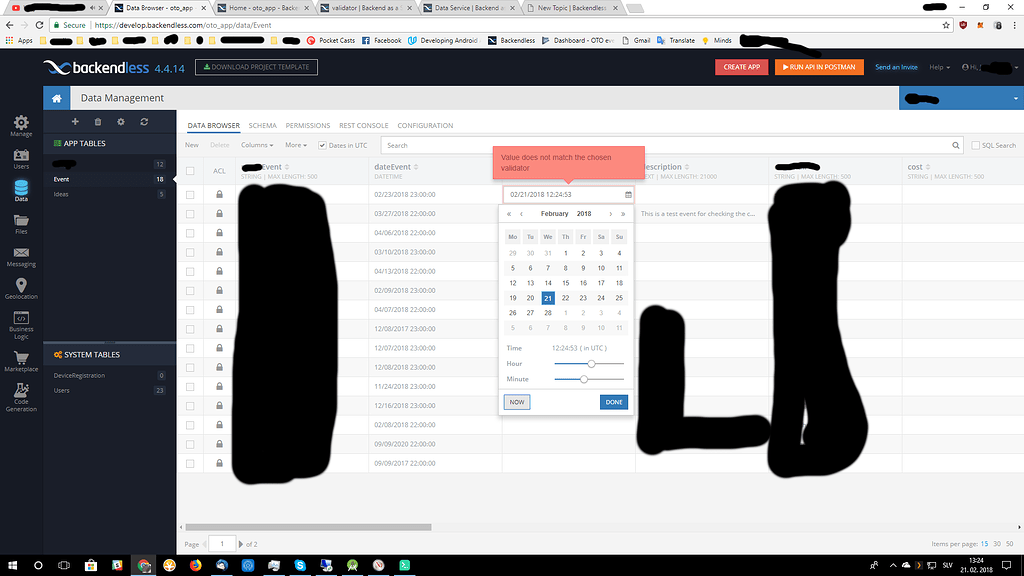 Value Does Not Match The Chosen Validator Datetime Data Service Backendless Support
