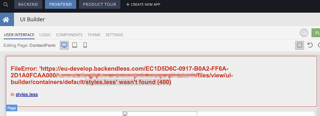 Styles.less' wasn't found (400) for a new team member - UI Builder - Backendless Support