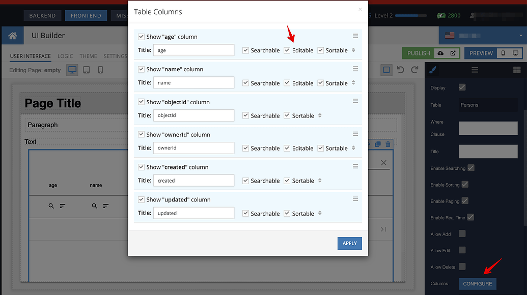 Is it possible to make only some fields in UI Builder's data tables ...