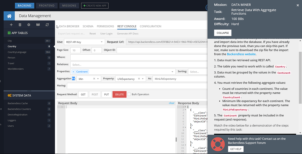 BLOCKED - Can't pass Retrieve Data With Aggregate Functions - Missions - Backendless Support
