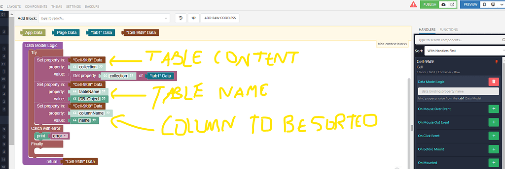 Table sorting > Reusable component issue - UI Builder - Backendless Support