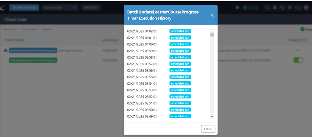 Timer not running - Codeless - Backendless Support
