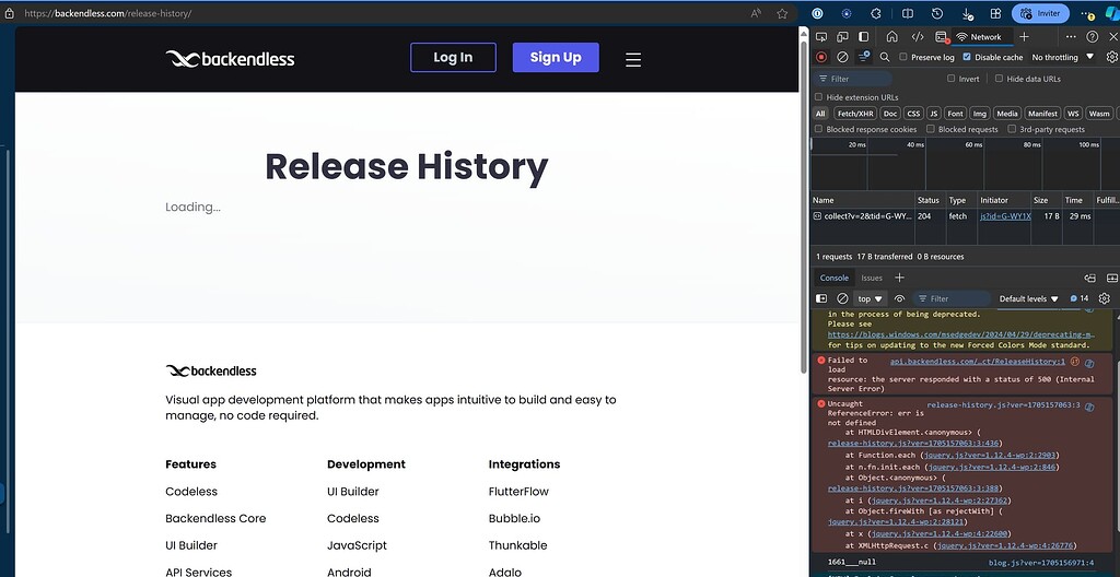 Release history not working - General - Backendless Support