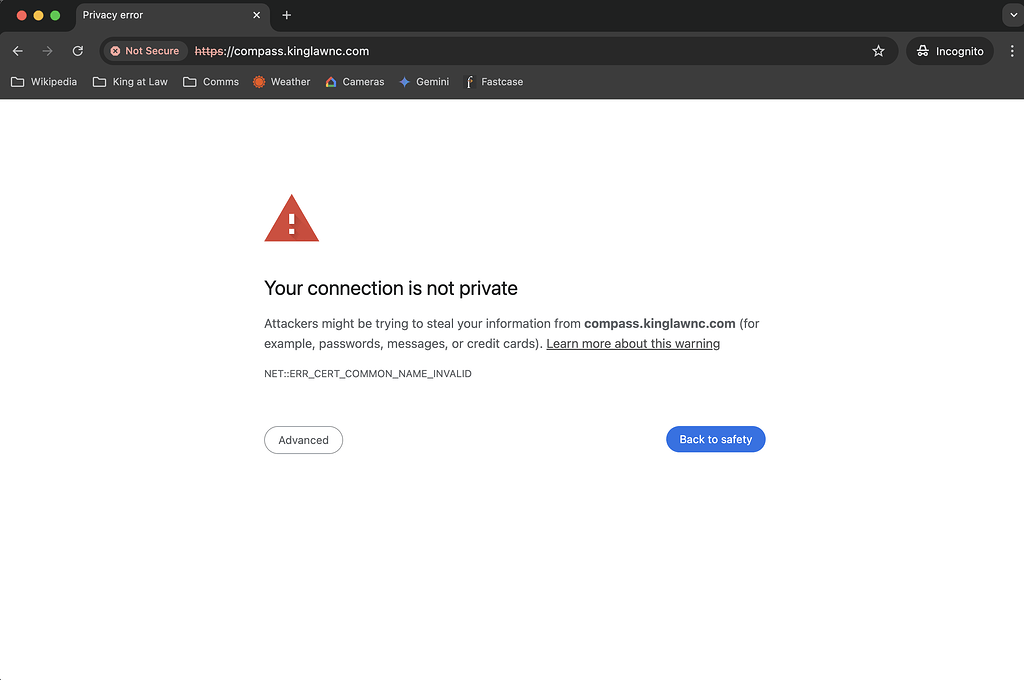 Your connection is not private warning - General - Backendless Support