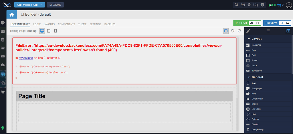 Error "400" on front end landing page - Bug - Backendless Support
