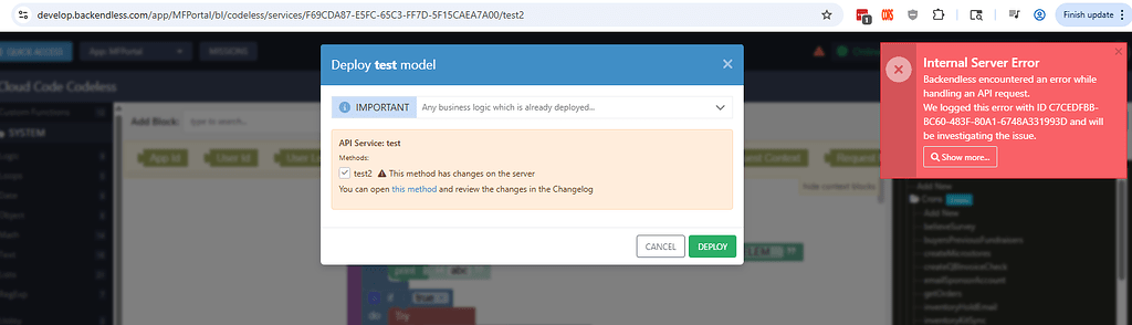 Frontend network errors / Backend deployment problems - General - Backendless Support