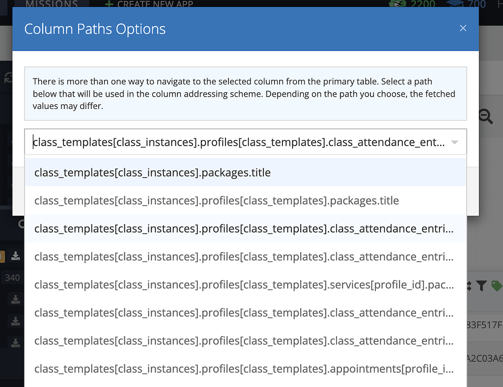 View for database view column creation: expand width to see path ...