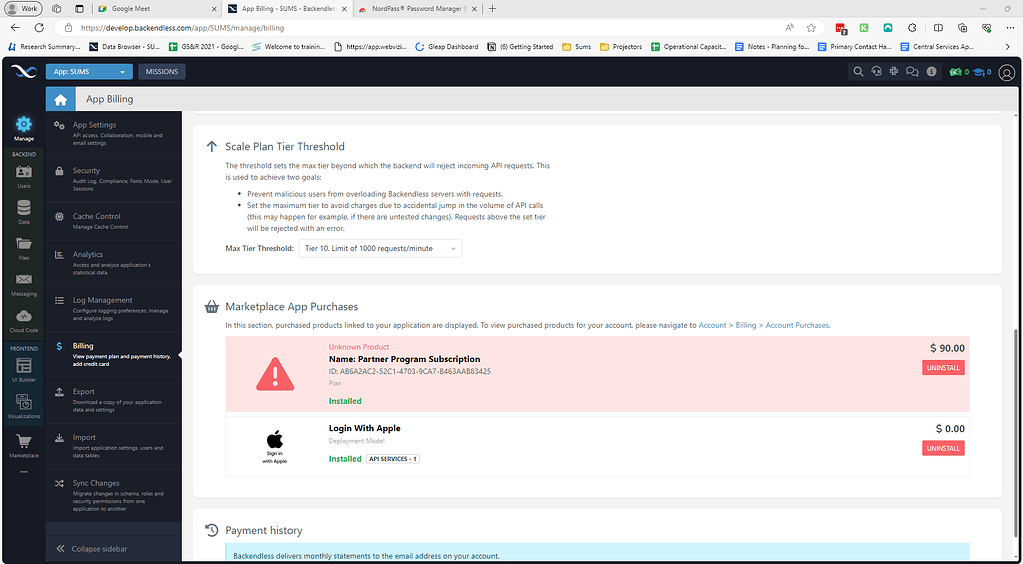 Removing old Marketplace App Purchases - Marketplace - Backendless Support