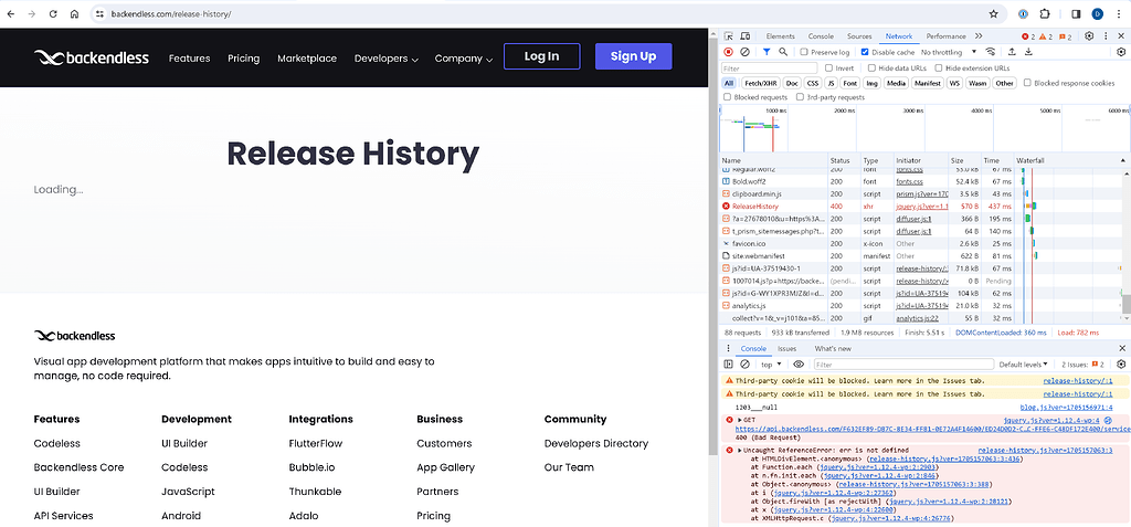 Release History Doesnt Work Bug Backendless Support