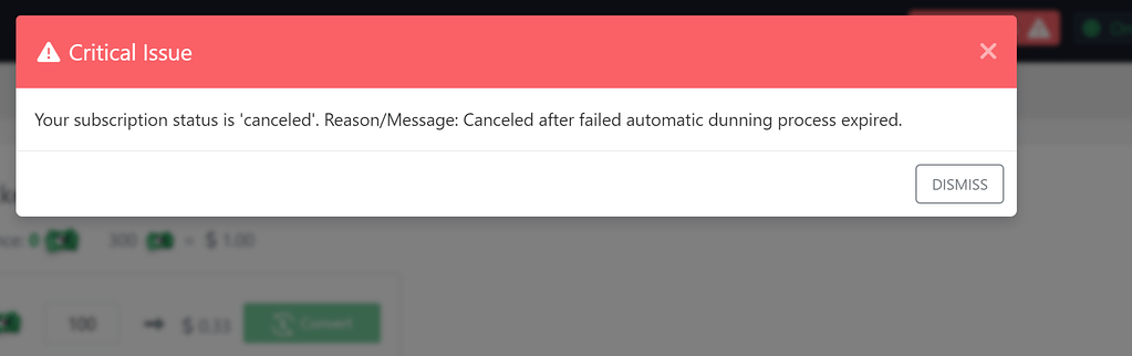 App canceled "failed automatic dunning process" - Billing - Backendless Support