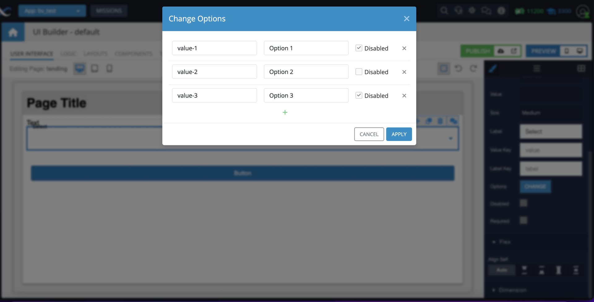 Possible to disable some options in selector component but still display them? - UI Builder ...